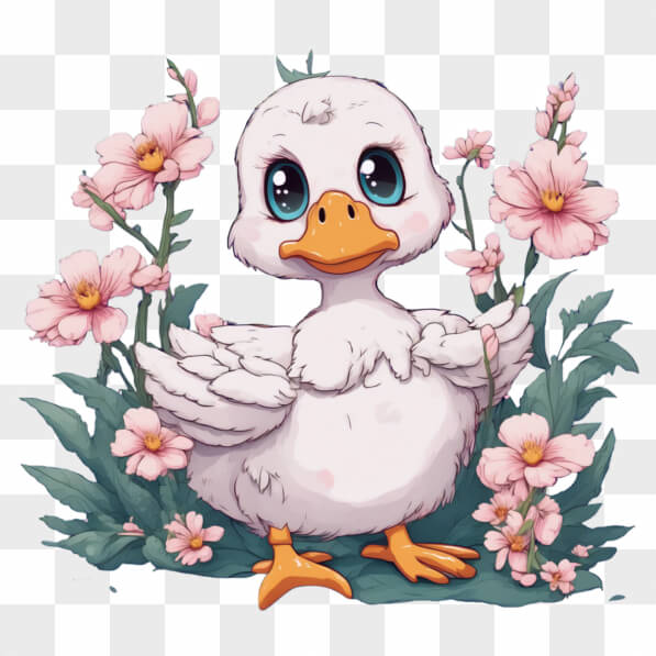 Baixe Patinho de desenho animado fofo cercado por flores Cartoons ...