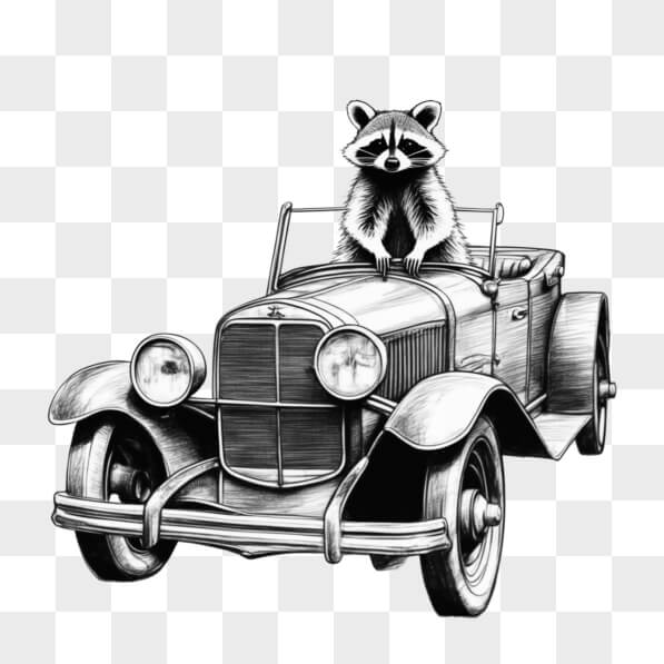 Descarga Mapache en un coche vintage Bocetos En Línea - Creative Fabrica