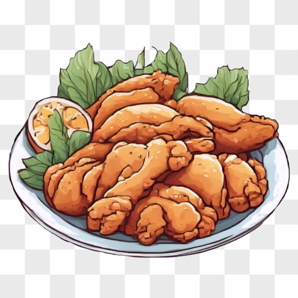 Download Delicious Fried Chicken with Lemon and Greens Cartoons Online ...