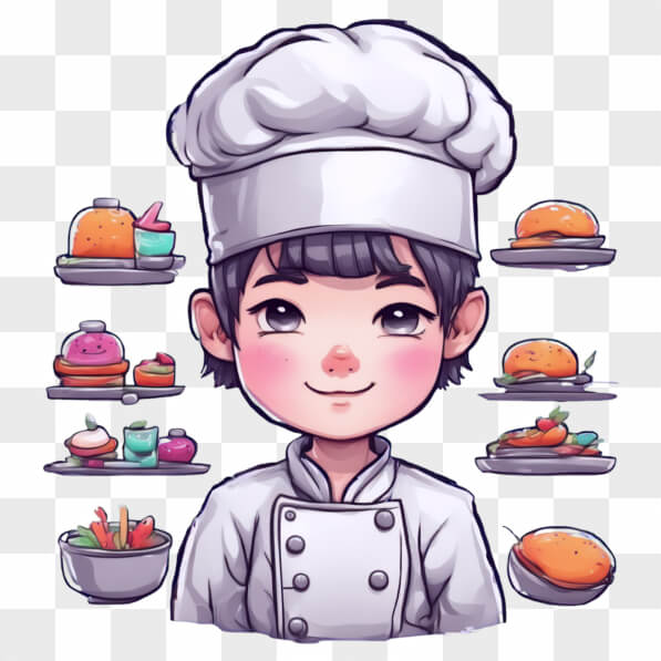 Download Cheerful Cartoon Chef with Various Dishes Cartoons Online ...