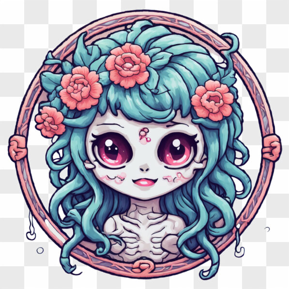 Download Kawaii Character with Turquoise Hair and Flowers Kawaii Online ...