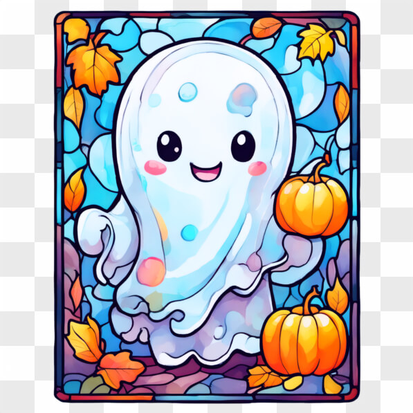 Download Kawaii Ghost with Autumn Leaves and Pumpkins Kawaii Online ...