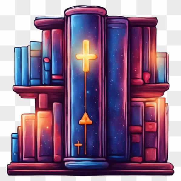 Download Stylized Bookshelf with Religious Symbols Cartoons Online ...