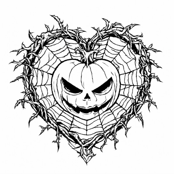 Descarga Corazón de Halloween con calabaza y telaraña Páginas para ...