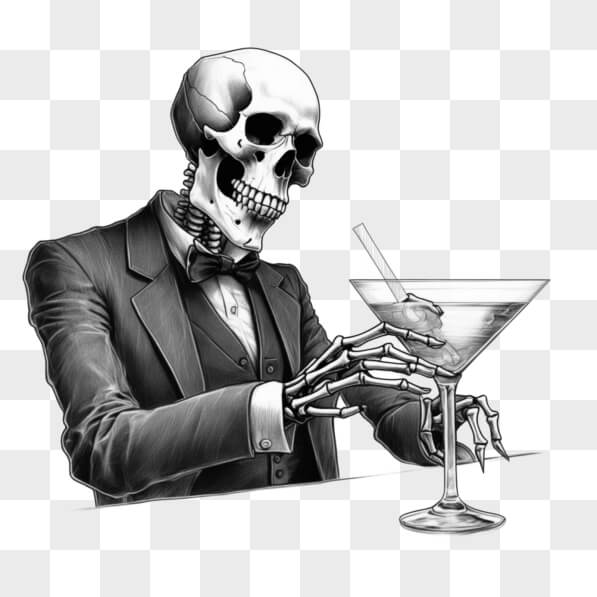 Download Skeleton in Tuxedo Enjoying a Martini Sketches Online ...