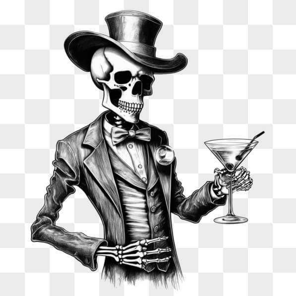 Download Stylish Skeleton with Cocktail Sketches Online - Creative Fabrica