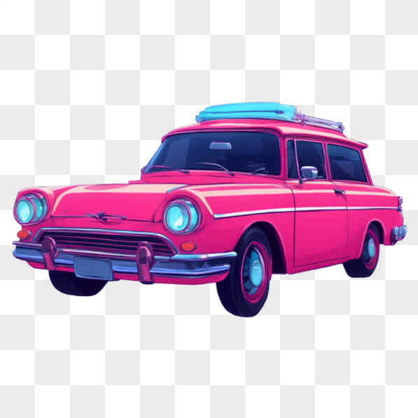 Download Stylized Vintage Pink Car Cartoons Online - Creative Fabrica