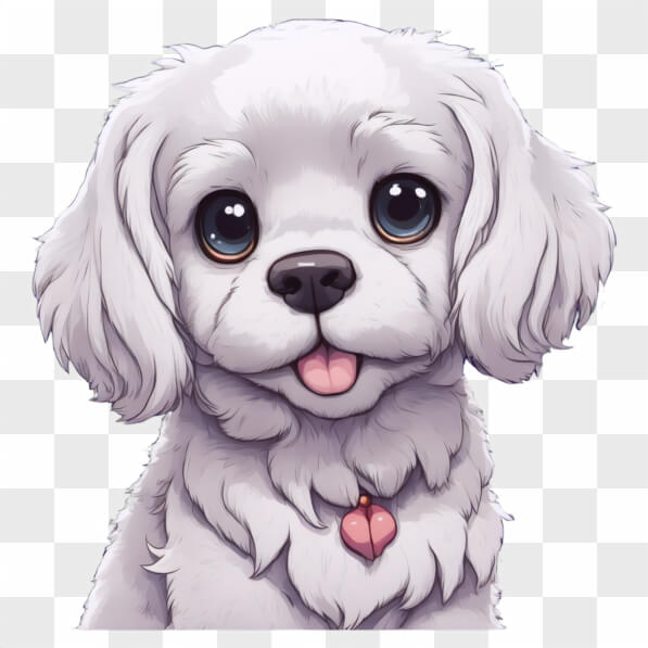 Download Cute White Fluffy Dog with Heart-Shaped Collar Cartoons Online ...