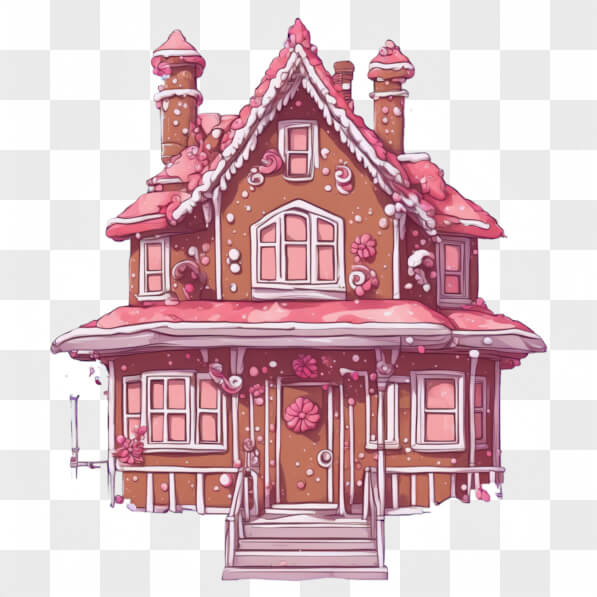 Download Whimsical Gingerbread House with Pink Frosting Cartoons Online ...