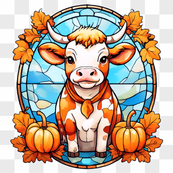 Download Kawaii Cow with Autumn Leaves and Pumpkins Kawaii Online ...