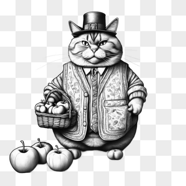 Download Whimsical Cat in Formal Attire with Apples Sketches Online ...