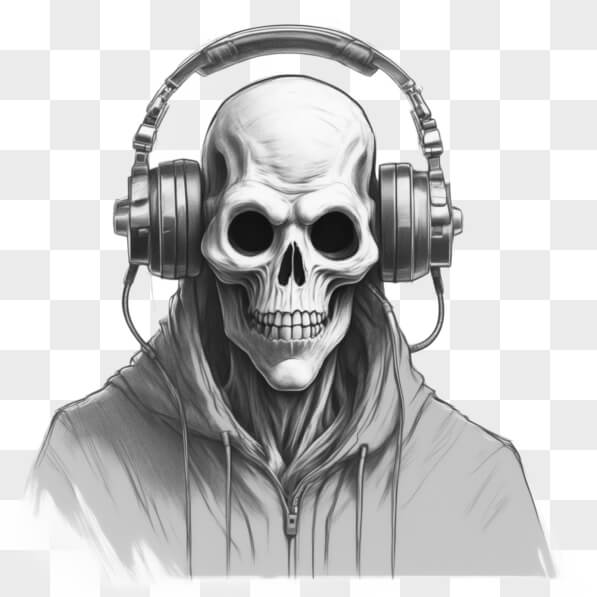 Baixe Caveira Estilizada com Fones de Ouvido Sketches - Creative Fabrica