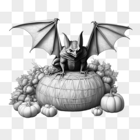 Download Whimsical Bat Creature on Hay Bale with Pumpkins Sketches ...