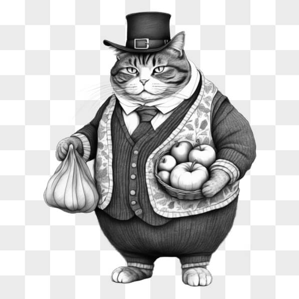 Download Dapper Cat Holding Apples Sketches Online - Creative Fabrica
