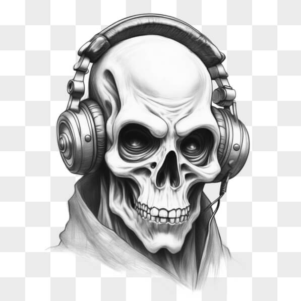 Download Stylized Skull with Headphones Sketches Online - Creative Fabrica