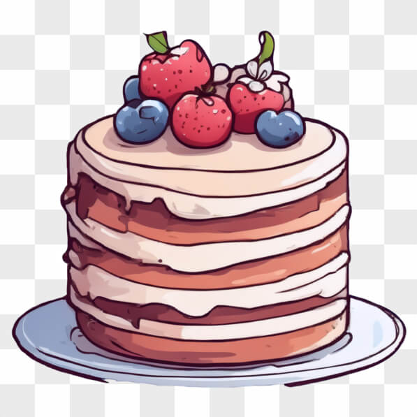 Download Layered Cake with Fresh Fruits Cartoons Online - Creative Fabrica