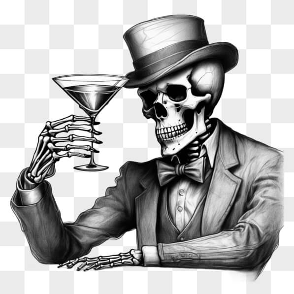 Download Elegant Skeleton with Martini Sketches Online - Creative Fabrica