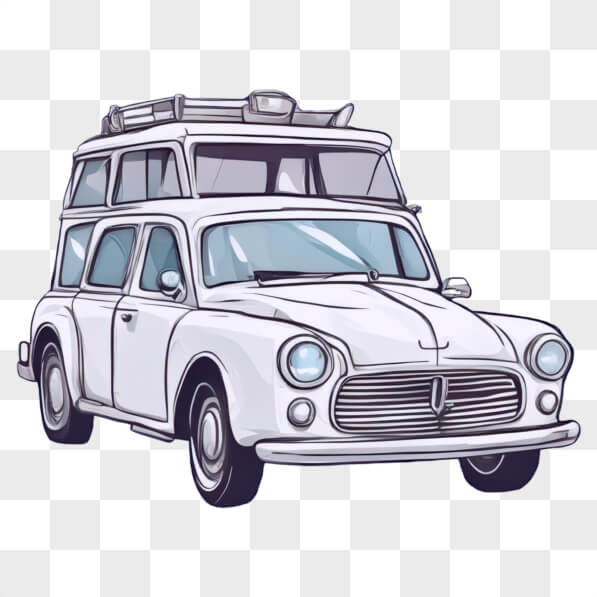 Download Vintage White Car with Roof Rack Cartoons Online - Creative ...