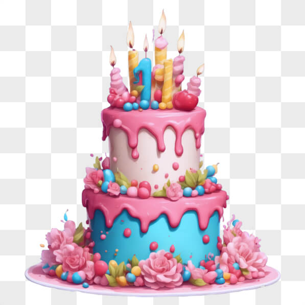 Download Colorful Birthday Cake for First Birthday Celebration Cartoons ...