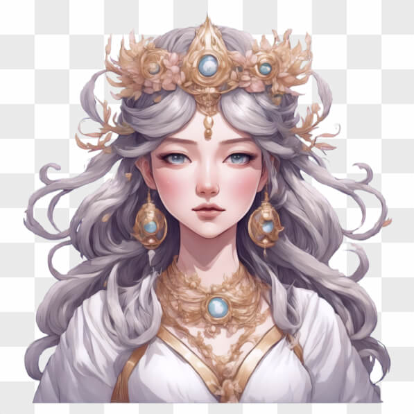 Download Ethereal Queen with Silver Hair and Regal Crown Cartoons ...