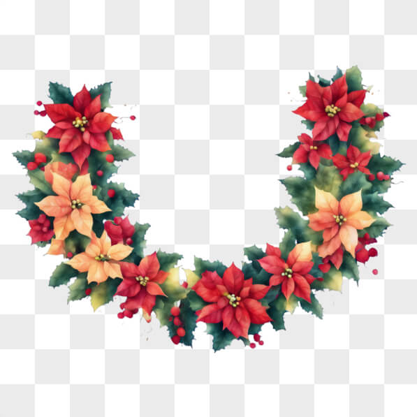 Download Feestelijke Poinsettia Krans Cartoons online op Creative Fabrica