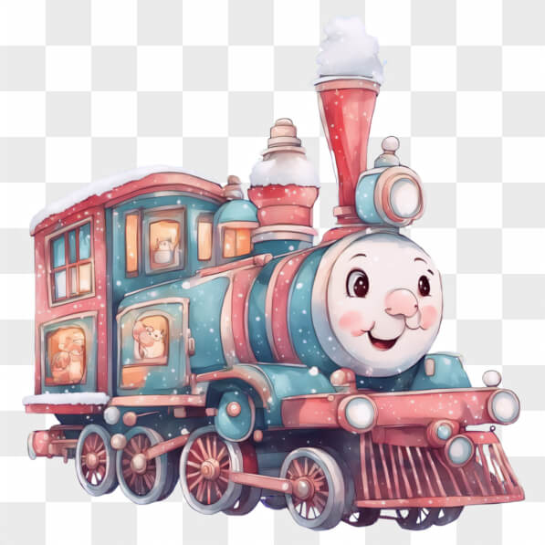 Download Playful Cartoon Train in Winter Cartoons Online - Creative Fabrica
