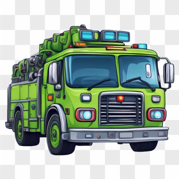 Download Green Fire Truck with Emergency Lights Cartoons Online ...