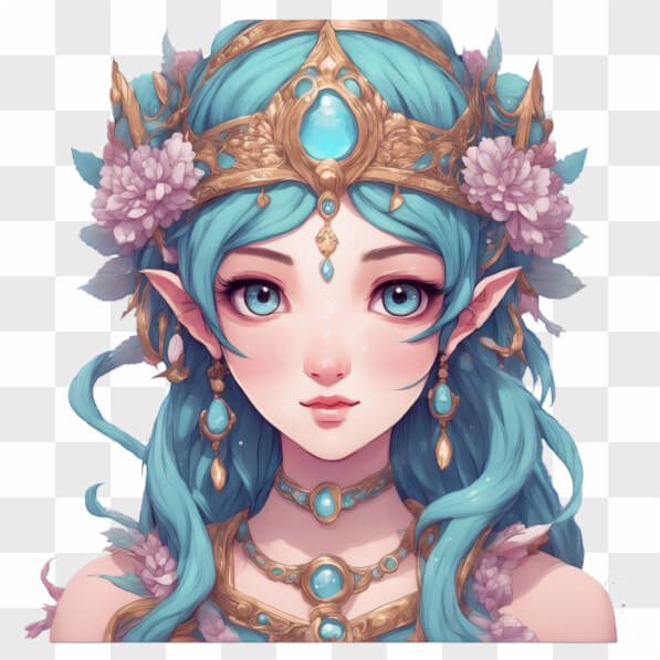 Download Fantasy Character with Turquoise Hair and Golden Crown ...
