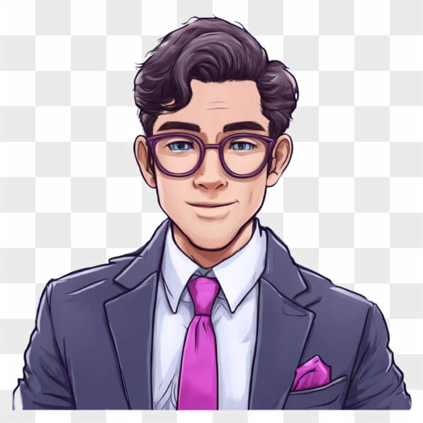 Descarga Joven en un traje con gafas y una corbata rosa Cartoons En Línea - Creative Fabrica