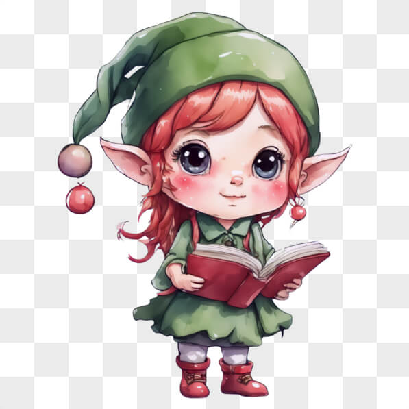 Download Cartoon Elf Girl Reading a Book Cartoons Online - Creative Fabrica