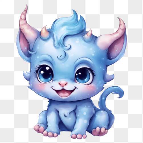 Download Cute Blue Cartoon Creature with Curly Horns Cartoons Online ...