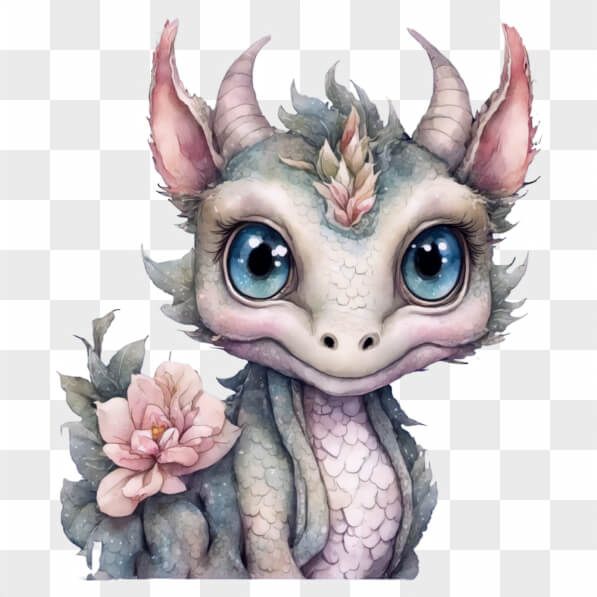 Download Cute Cartoon Dragon with Flower Cartoons Online - Creative Fabrica