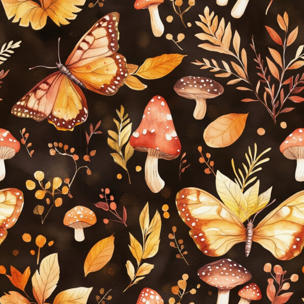 Download Autumn Nature Pattern with Butterflies and Mushrooms Patterns ...