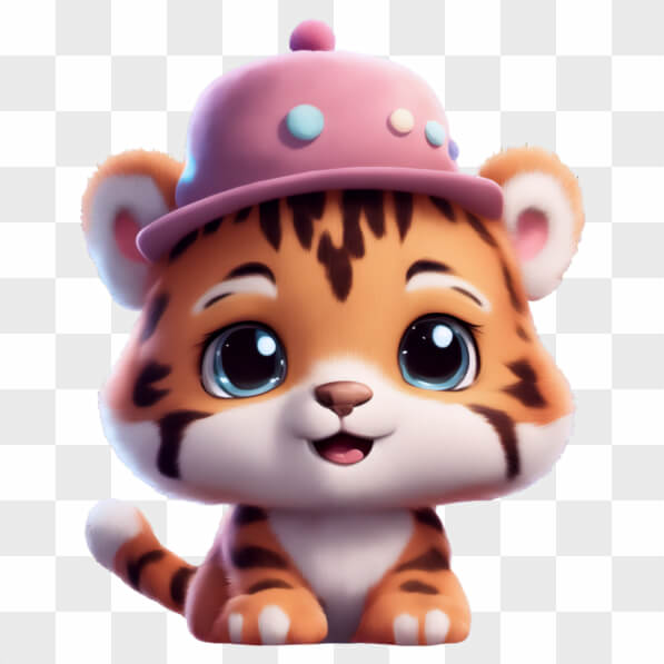 Download Cute Cartoon Tiger Character with Pink Hat Cartoons Online ...