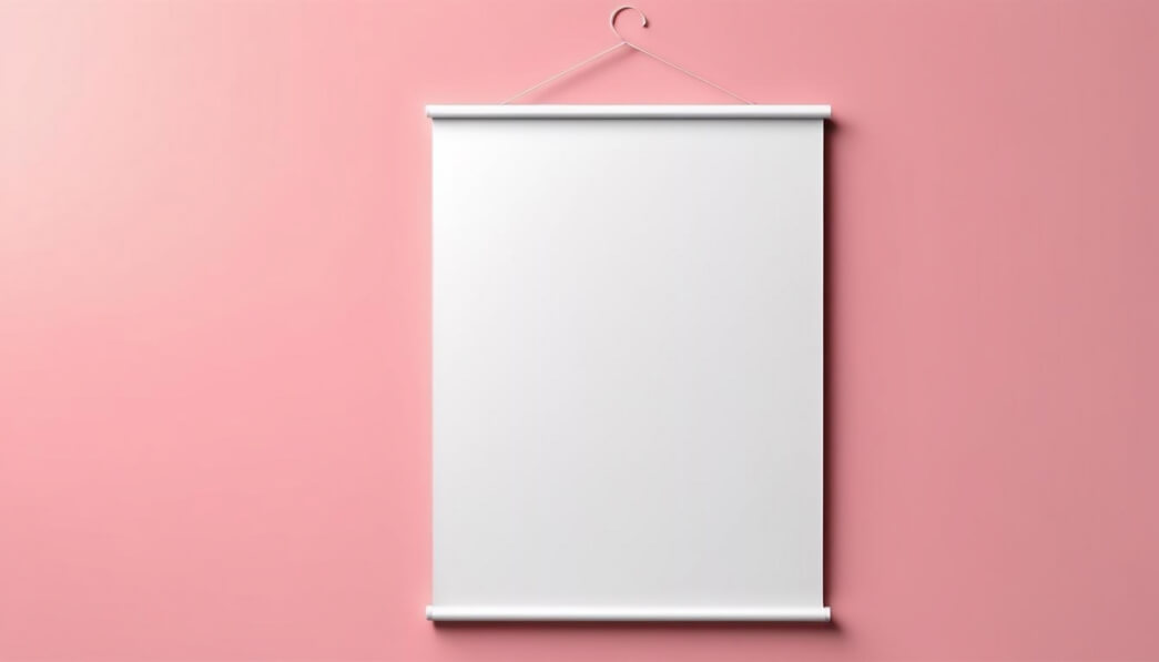 Baixe Pôster em branco na parede rosa Mockups - Creative Fabrica