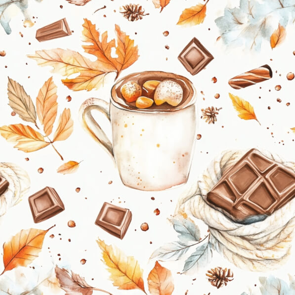Download Cozy Hot Chocolate with Autumn Leaves Patterns Online ...
