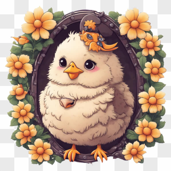 Télécharger Poussin de dessin animé fantaisiste entouré de fleurs ...