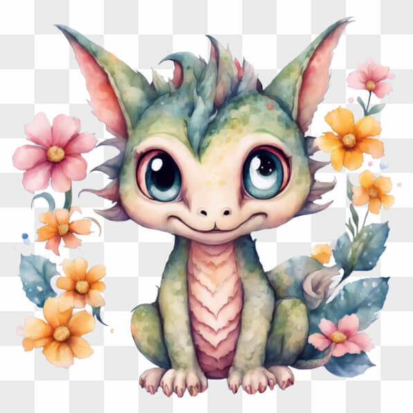 Download Cute Cartoon Dragon Surrounded by Flowers Cartoons Online ...