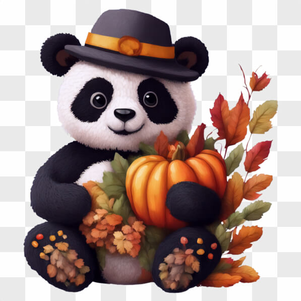 Download Cute Panda with Pumpkin and Autumn Leaves Cartoons Online ...