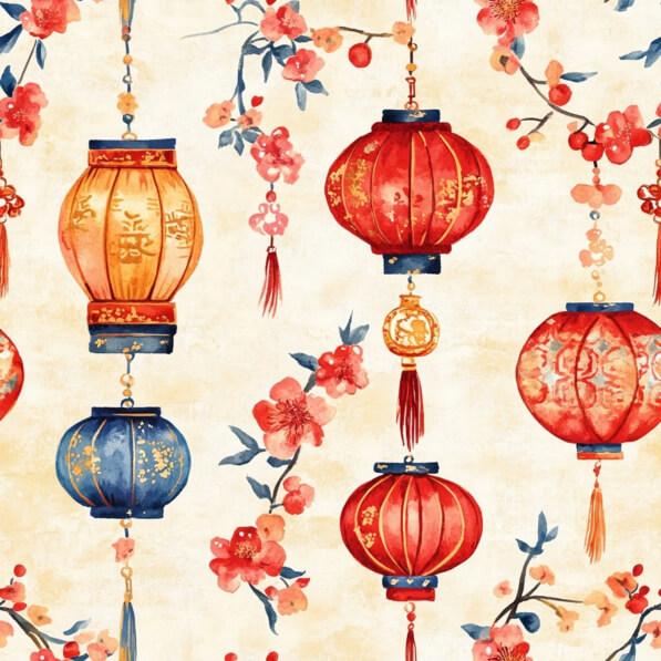 Download Colorful Chinese Lanterns with Blossoms Patterns Online ...