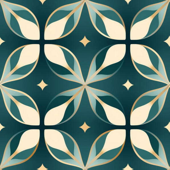 Download Geometric Leaf Pattern in Teal, Cream, and Gold Patterns ...