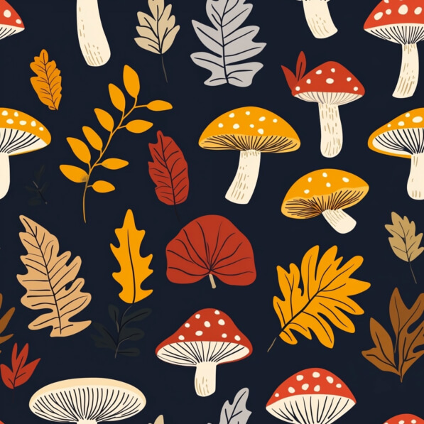 Download Stylized Pattern of Mushrooms and Leaves Patterns Online ...