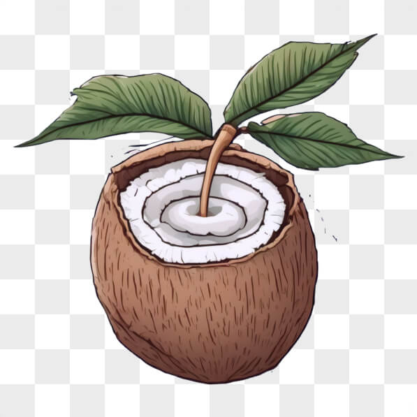 Download Stylized Coconut with Leaves Cartoons Online - Creative Fabrica