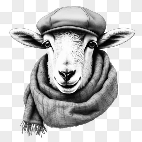 Download Whimsical Sheep Illustration Wearing Cap and Scarf Sketches ...