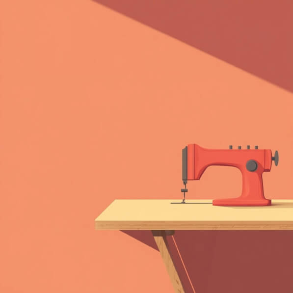 Download Rode naaimachine op houten tafel tegen perzikwand ...