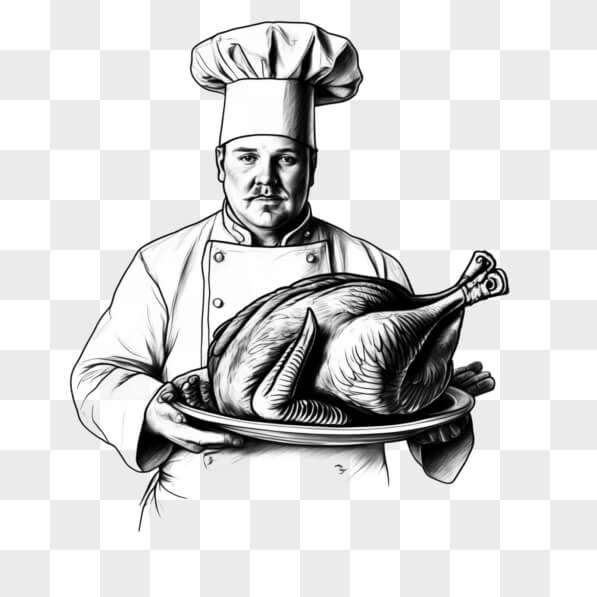 Descarga Chef Presentando un Pavo Asado Bocetos En Línea - Creative Fabrica