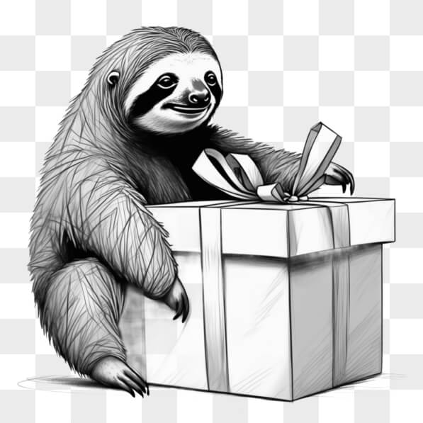 Download Sloth with Gift Box Sketches Online - Creative Fabrica