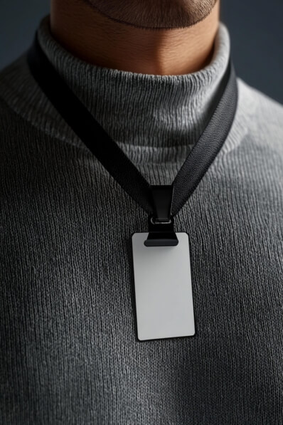 Descarga Primer plano de una insignia en blanco en un cordón Mockups En ...