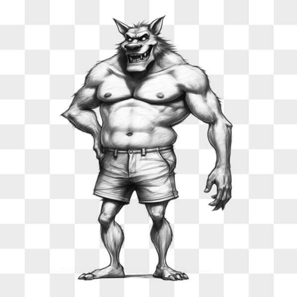 Download Muscular Anthropomorphic Wolf Character in Shorts Sketches ...