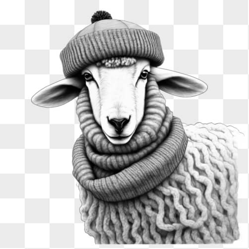 Download Whimsical Sheep Illustration Wearing Cap and Scarf Sketches ...